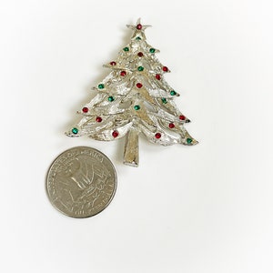 Vintage Silver Tone Metal Christmas Tree Brooch With Red and Green ...