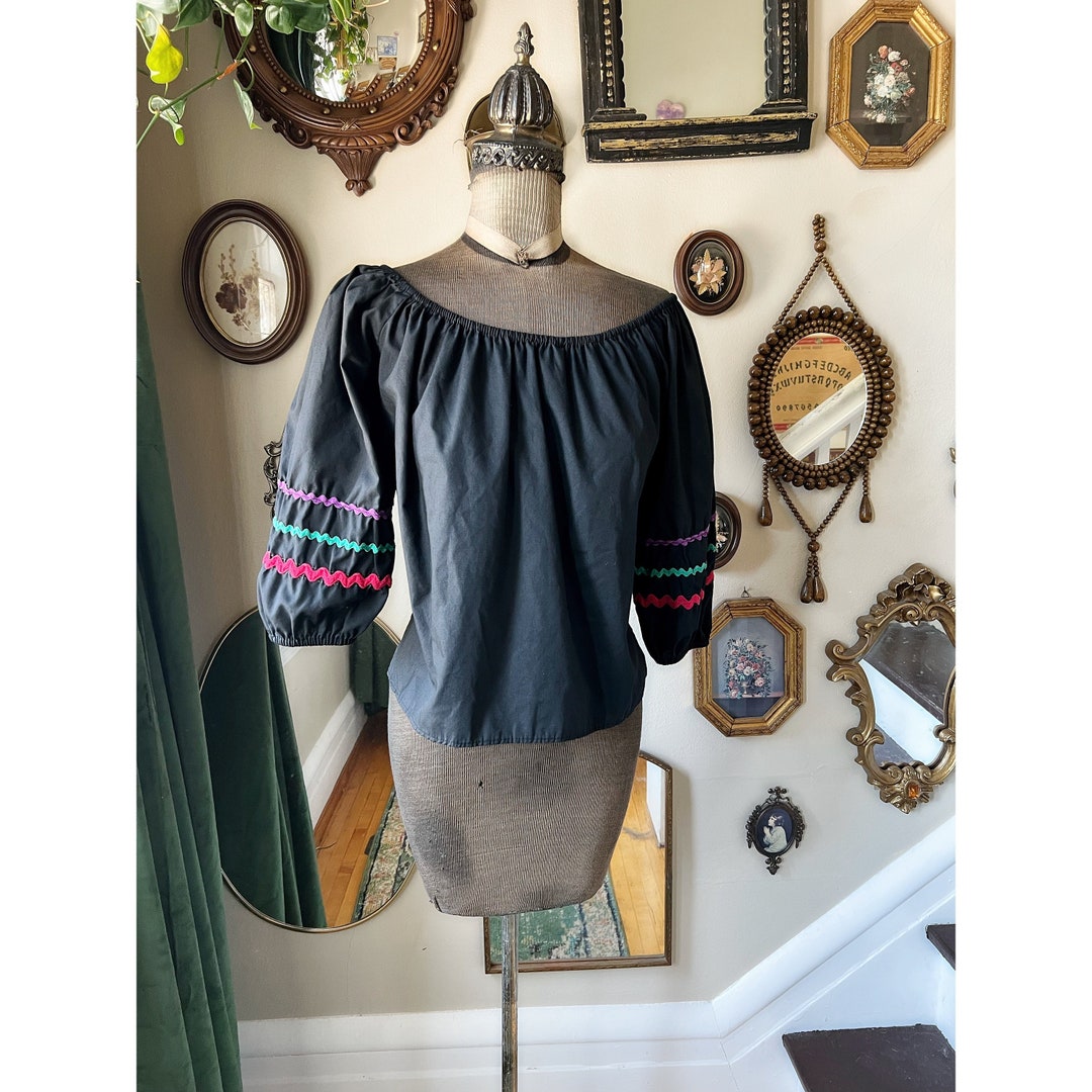 Vintage 1980s Impression Black Peasant Top Blouse Pink - Etsy