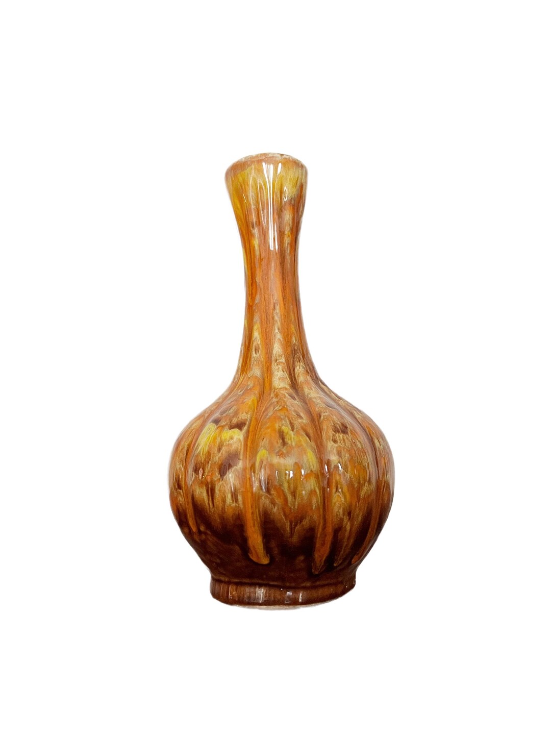 Vintage Mid Mod Ceramic Vase Brown Orange and Yellow Swirl - Etsy