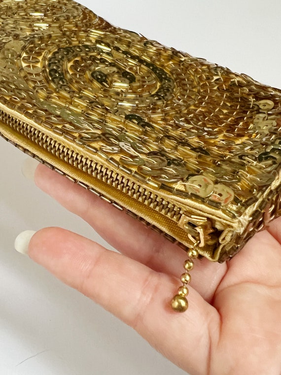 Vintage La Regale Productions Gold Sequin Clutch Purse - Gem