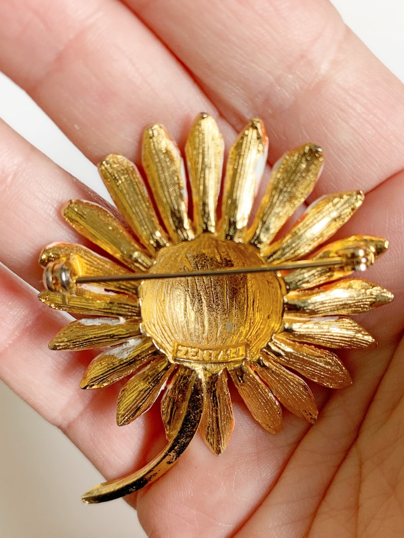 Vintage Zentall Flower Power Mod Flower Brooch Gold Tone Metal | Etsy