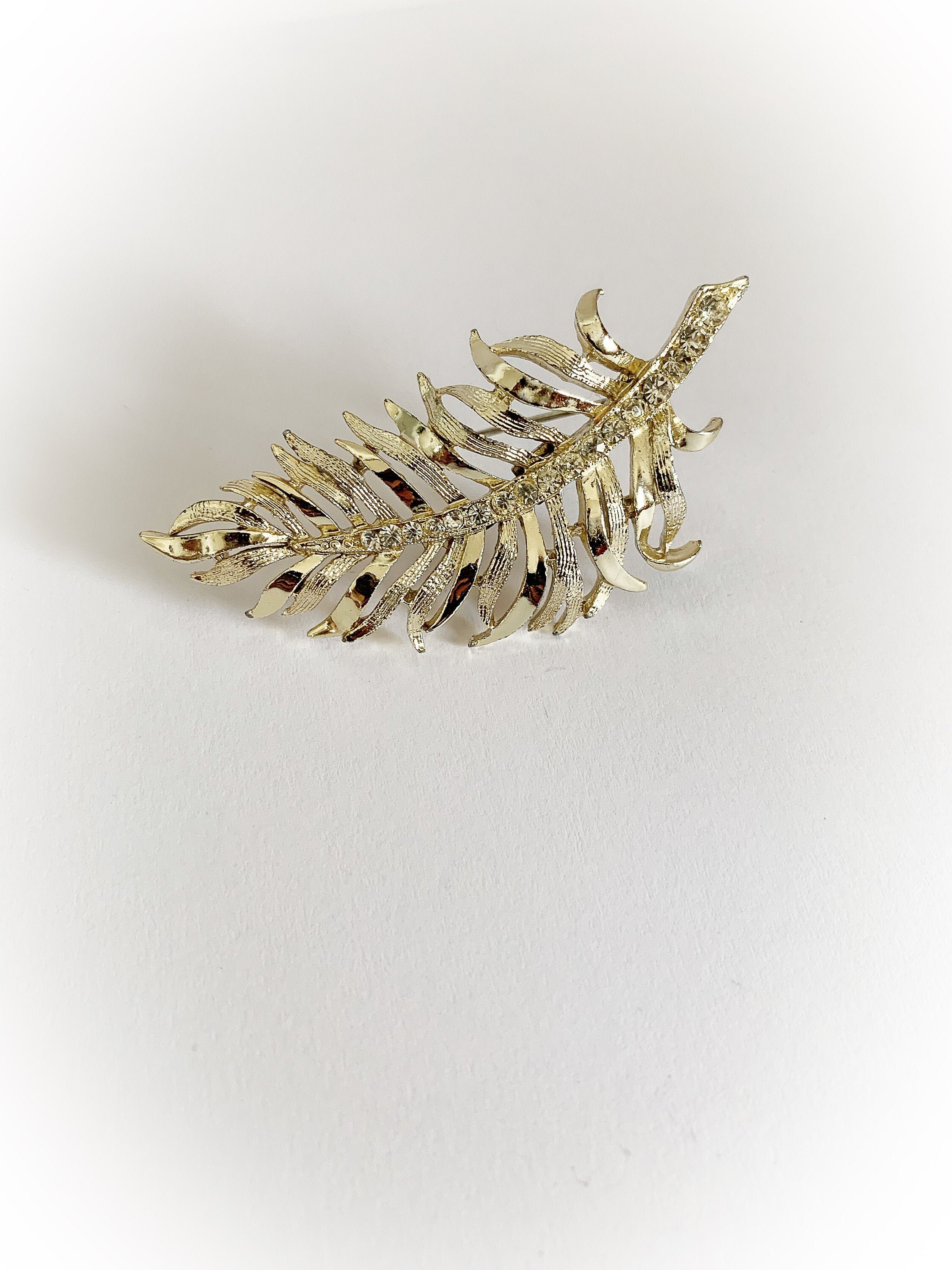 Vintage Gerrys Leaf Brooch Gold Tone Metal With Rhinestone Accents - Etsy