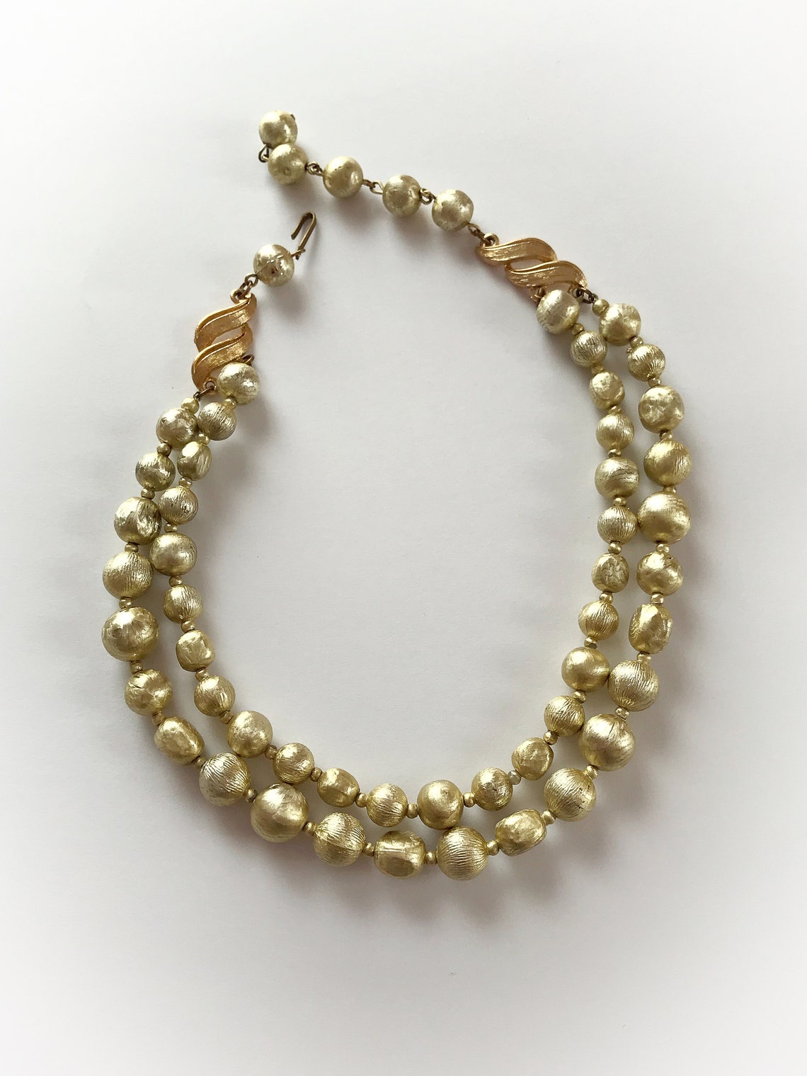 Vintage Double Strand Plastic Gold Bead Choker Necklace | Etsy