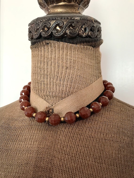 Vintage Brown Plastic Choker Necklace Faceted Beads With Gold Tone Spacer Beads Etsy Ireland