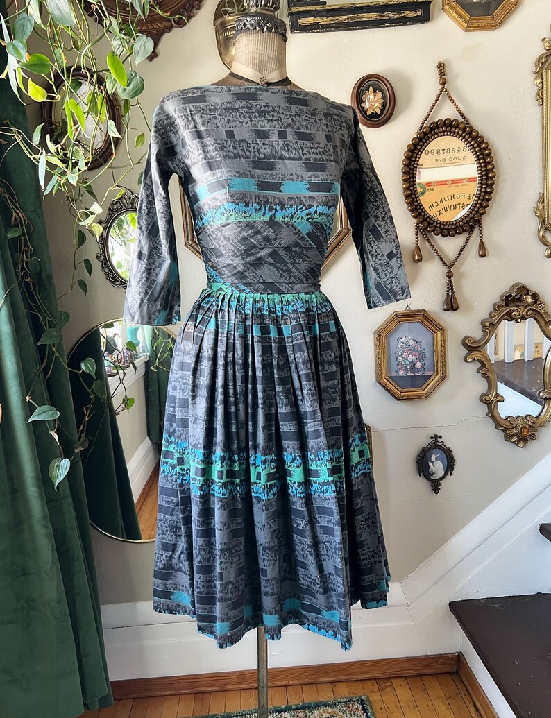 Vintage 1950s Jonathon Logan Gray Black Green and Blue Dress - Etsy