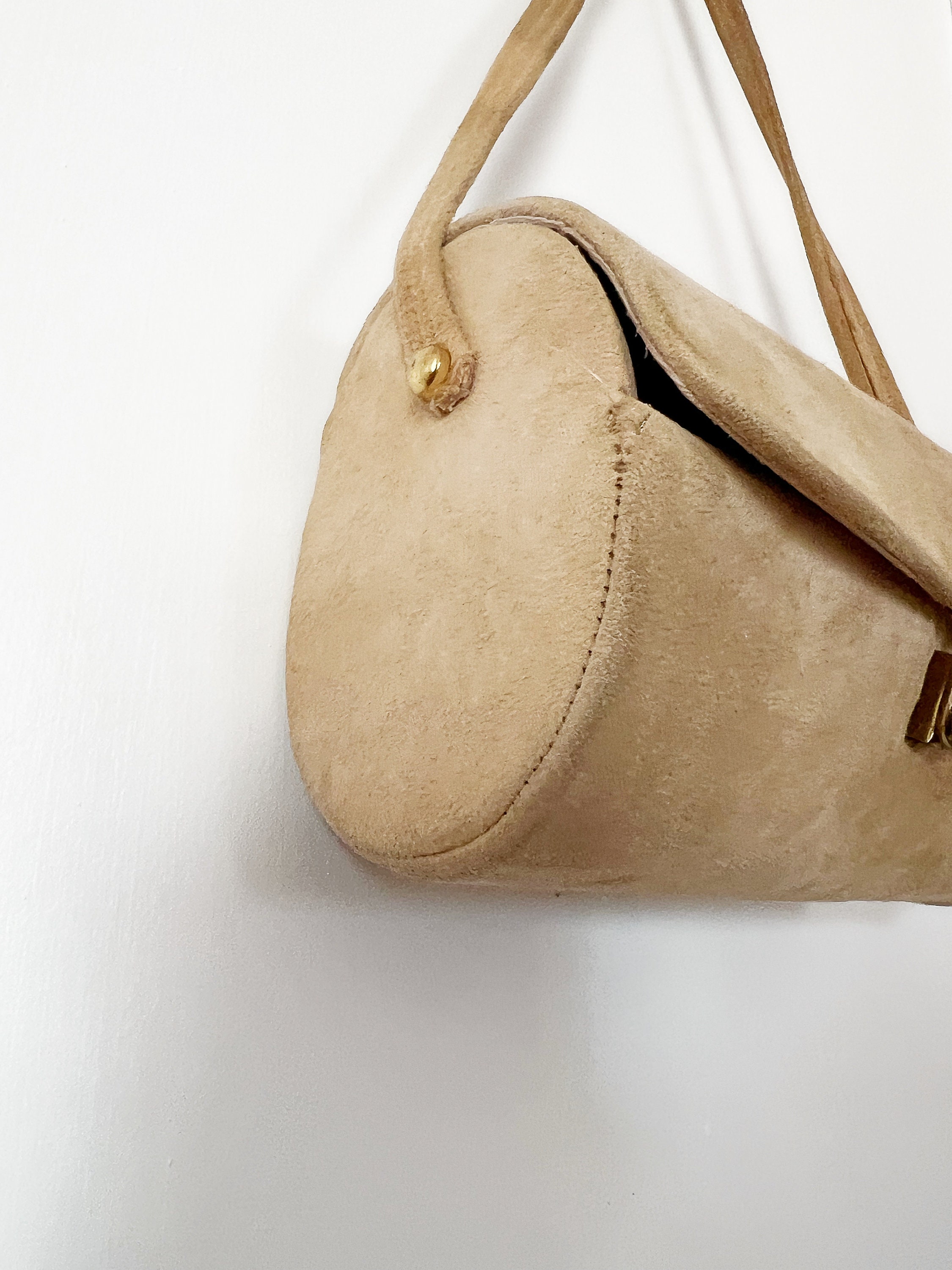 Vintage Camel Colored Suede Barrel Purse - Etsy