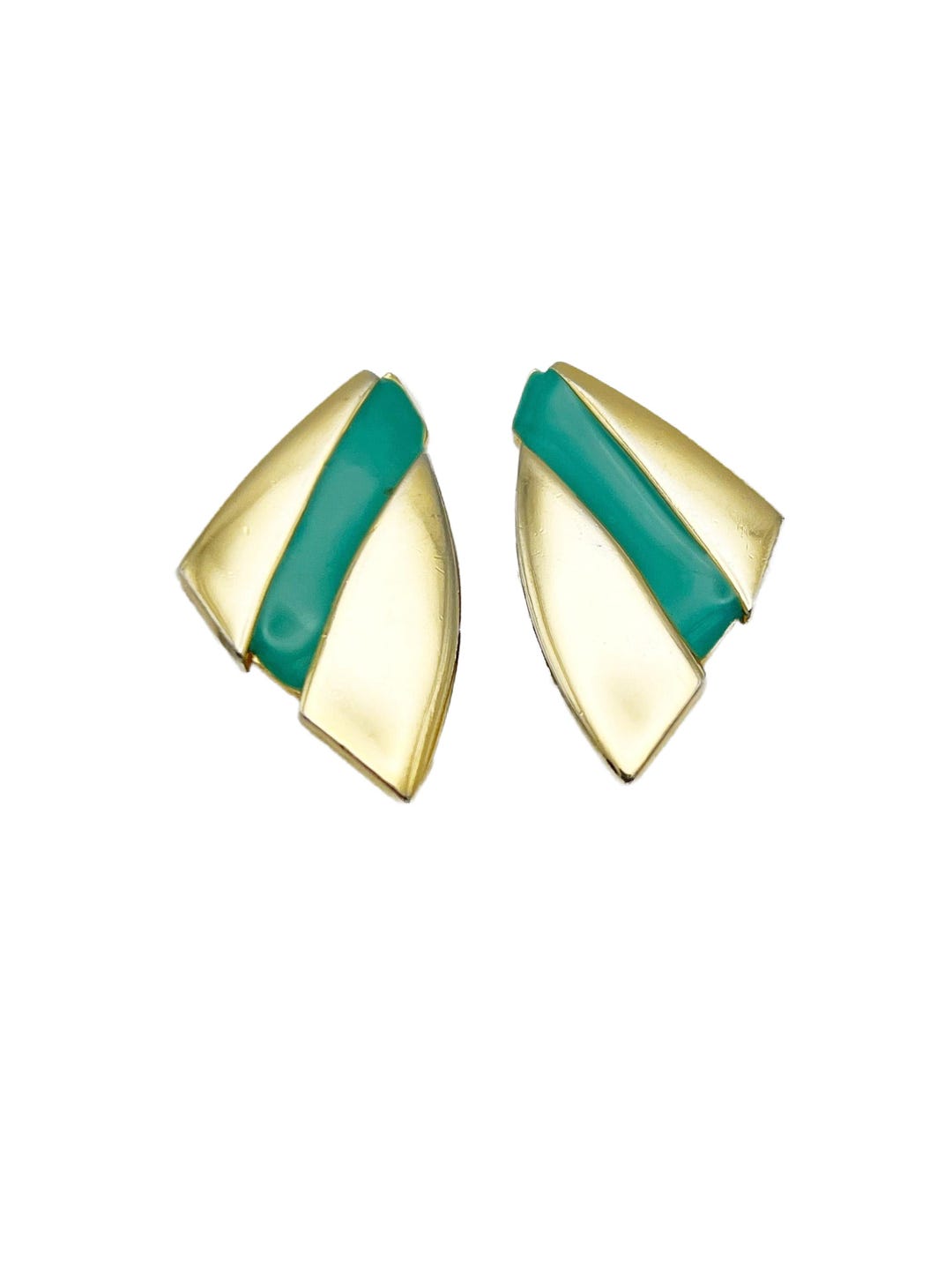 Vintage 1980s Bergere Triangle Clip on Earrings Gold Tone Metal and ...