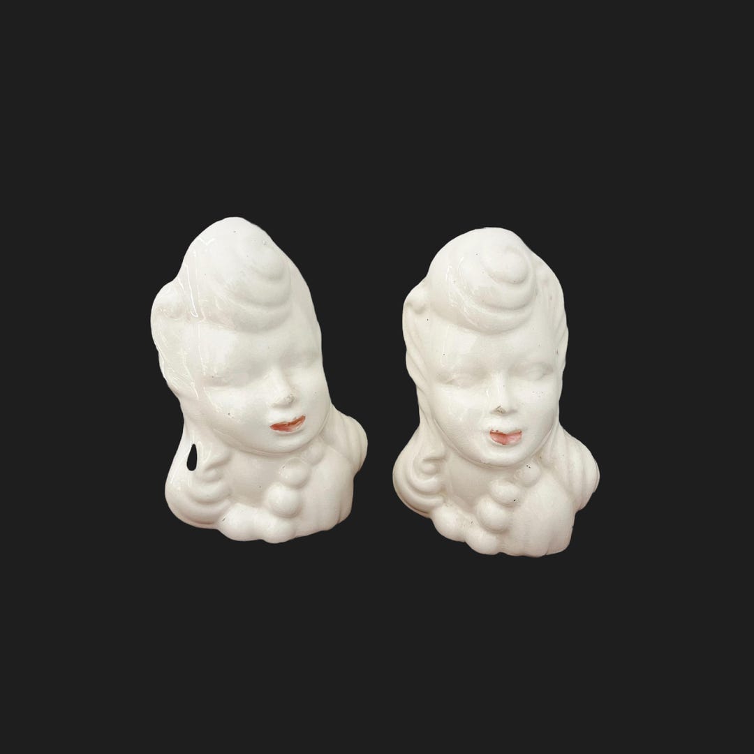 Vintage Pair of White Ceramic Lady Head Vases - Etsy