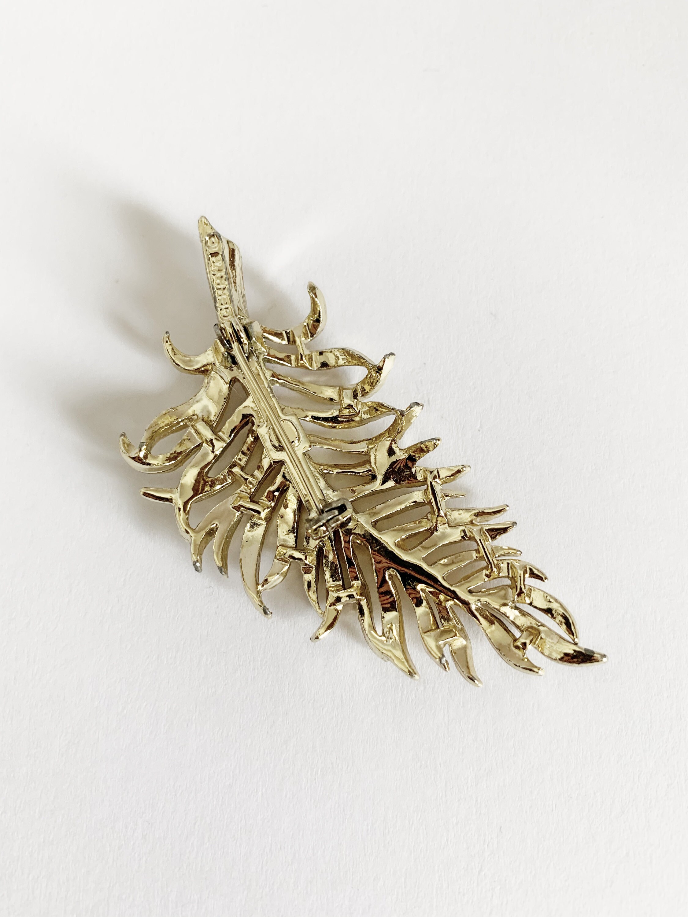 Vintage Gerrys Leaf Brooch Gold Tone Metal With Rhinestone Accents - Etsy