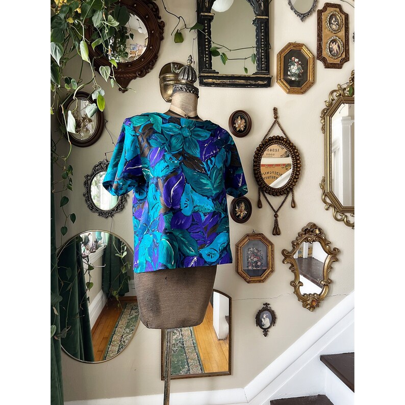 Vintage 1980s Block Island Short Sleeve Blouse Purple Blue and - Etsy