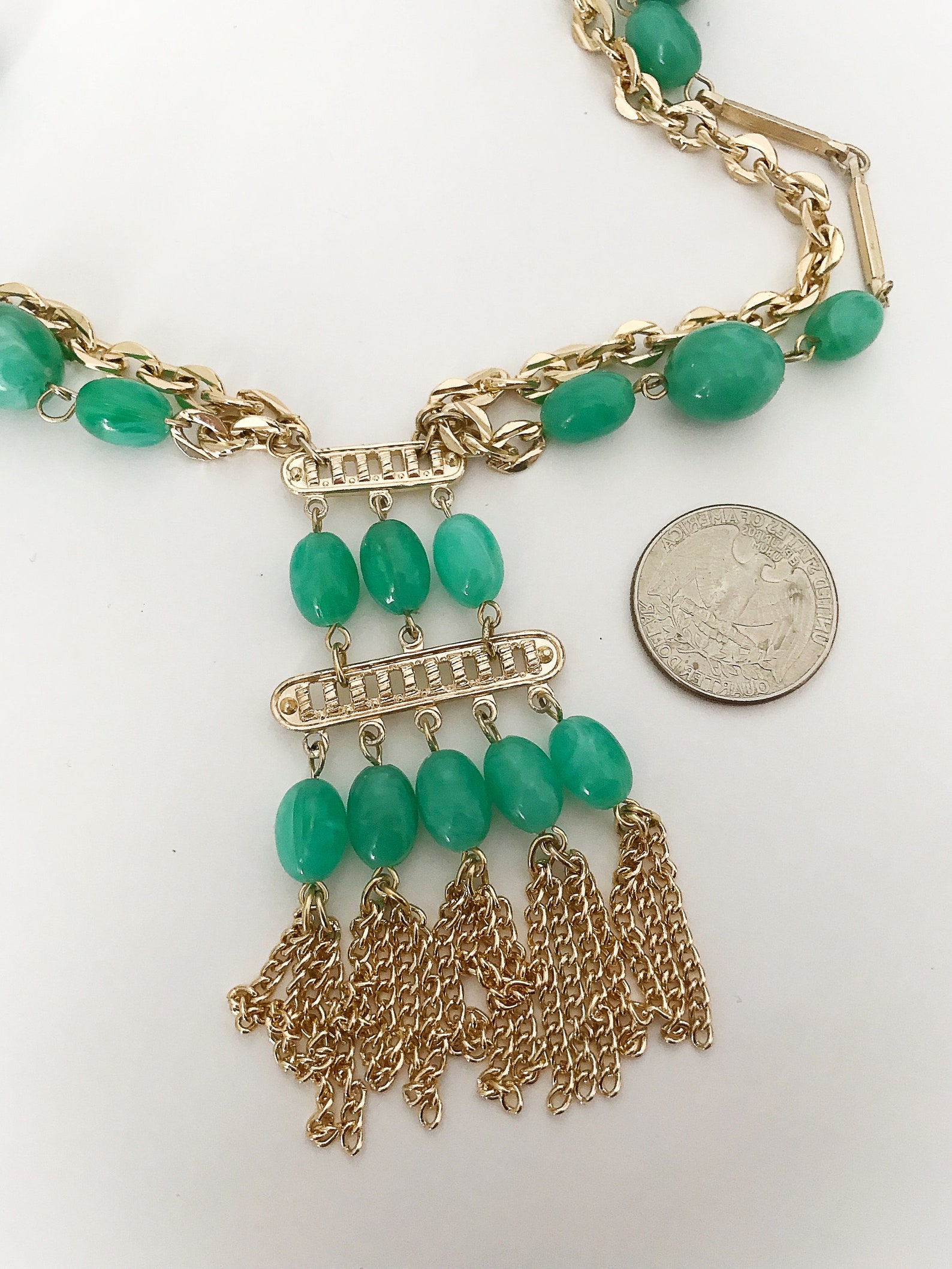 Vintage Double Strand Plastic Jade Green Tassel Pendant - Etsy