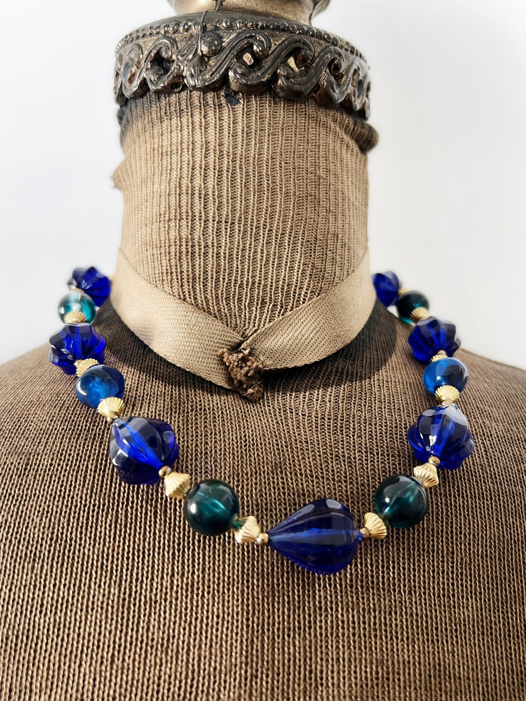 Vintage Plastic Translucent Blue and Teal Beaded Necklace With Faux ...