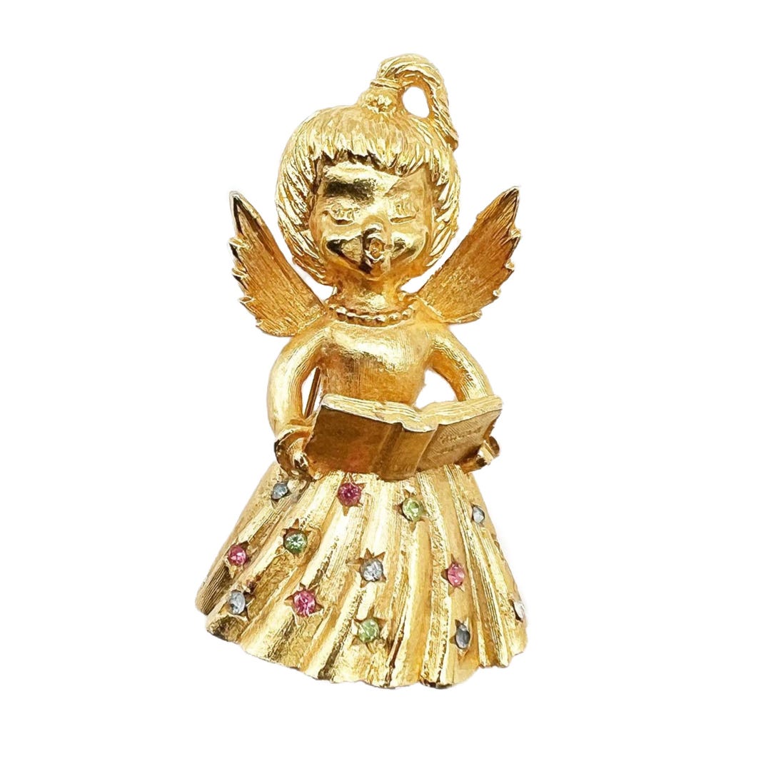 Vintage 1960s Mylu Choir Angel Brooch Gold Tone Metal With Pastel ...