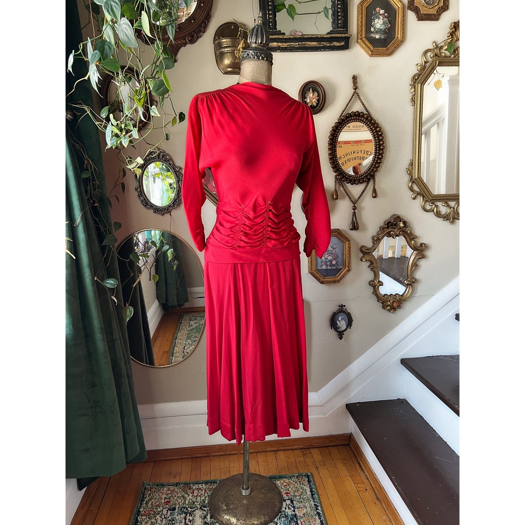Vintage 1940s Janice Jr by Rolfe Red Long Sleeve Dress - Etsy