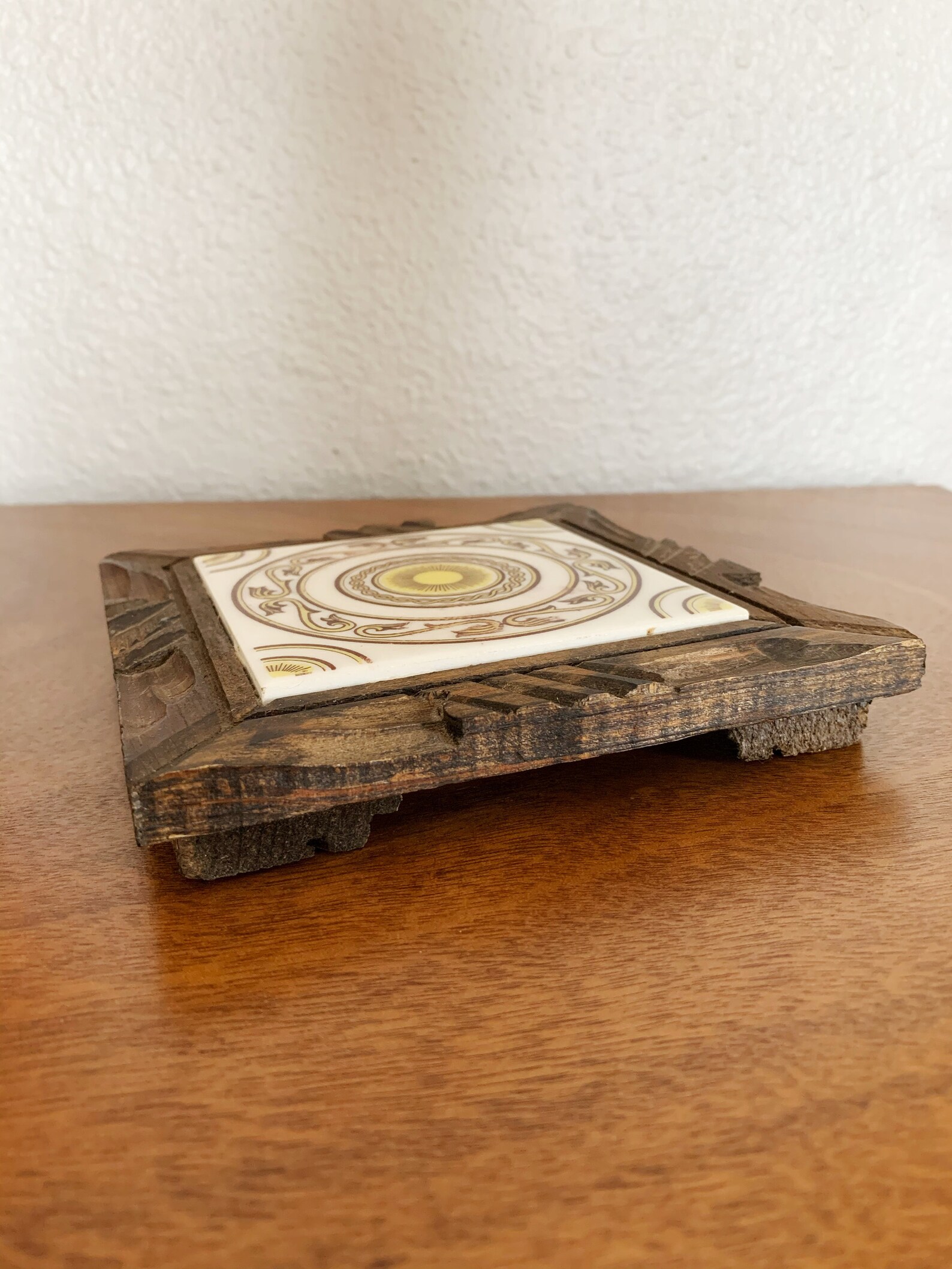 Vintage 1970s Dal Tile Trivet With Wood Frame and Feet Yellow | Etsy