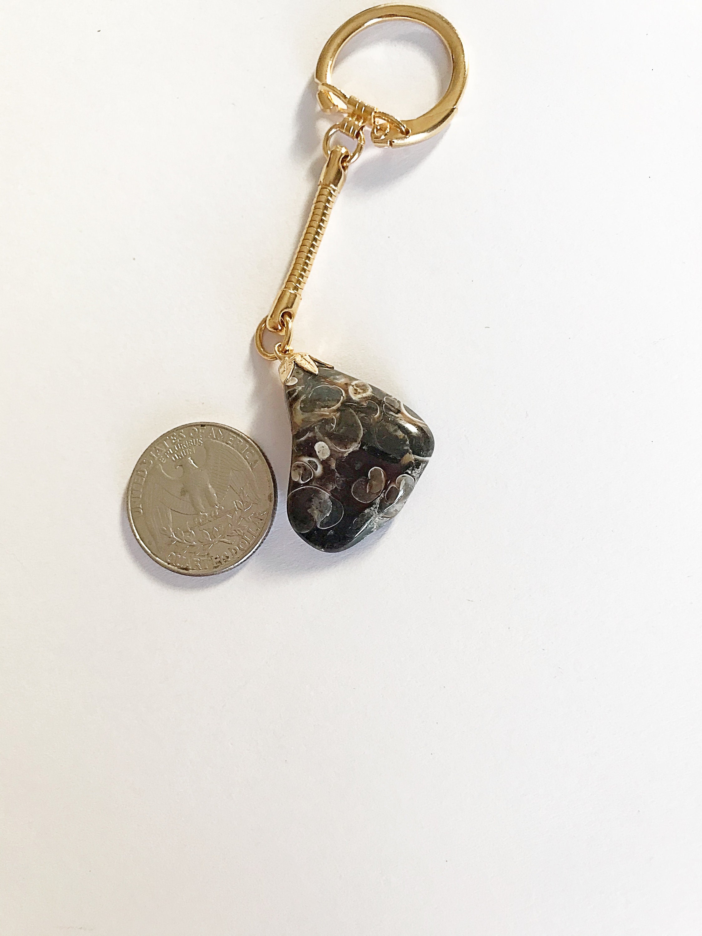 Vintage Tumbled Stone Crystal Keychain Turritella Agate | Etsy