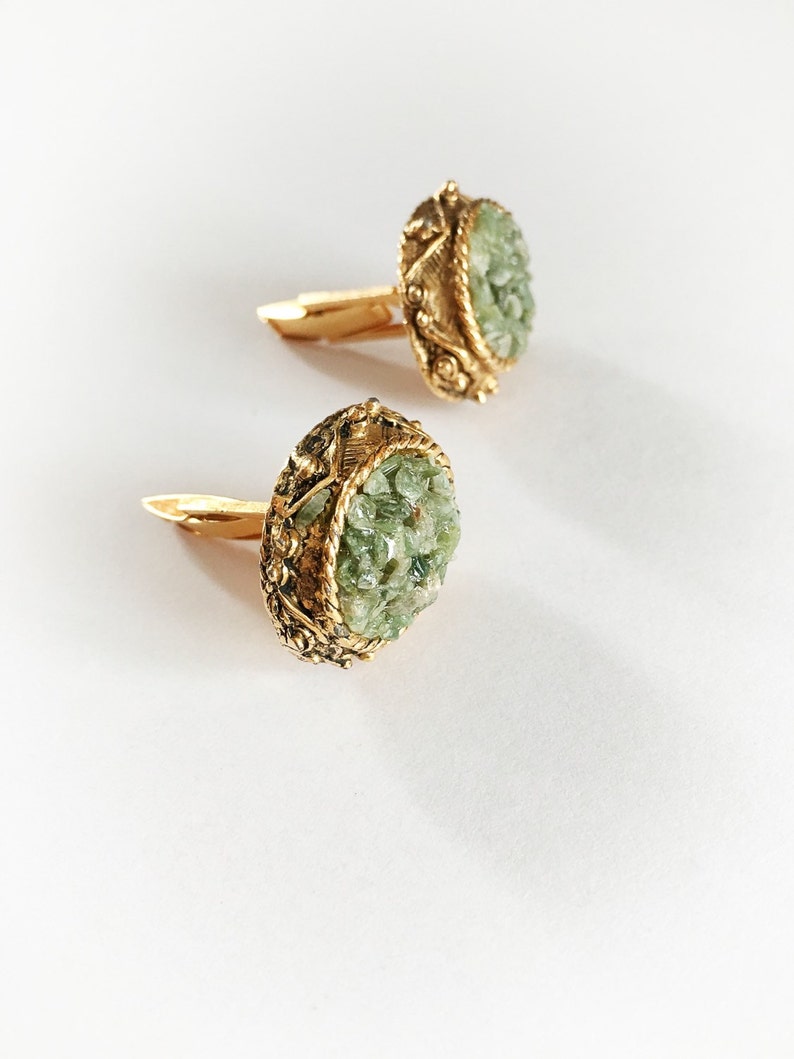 Vintage Green Gravel and Gold Tone Metal Cuff Links | Etsy
