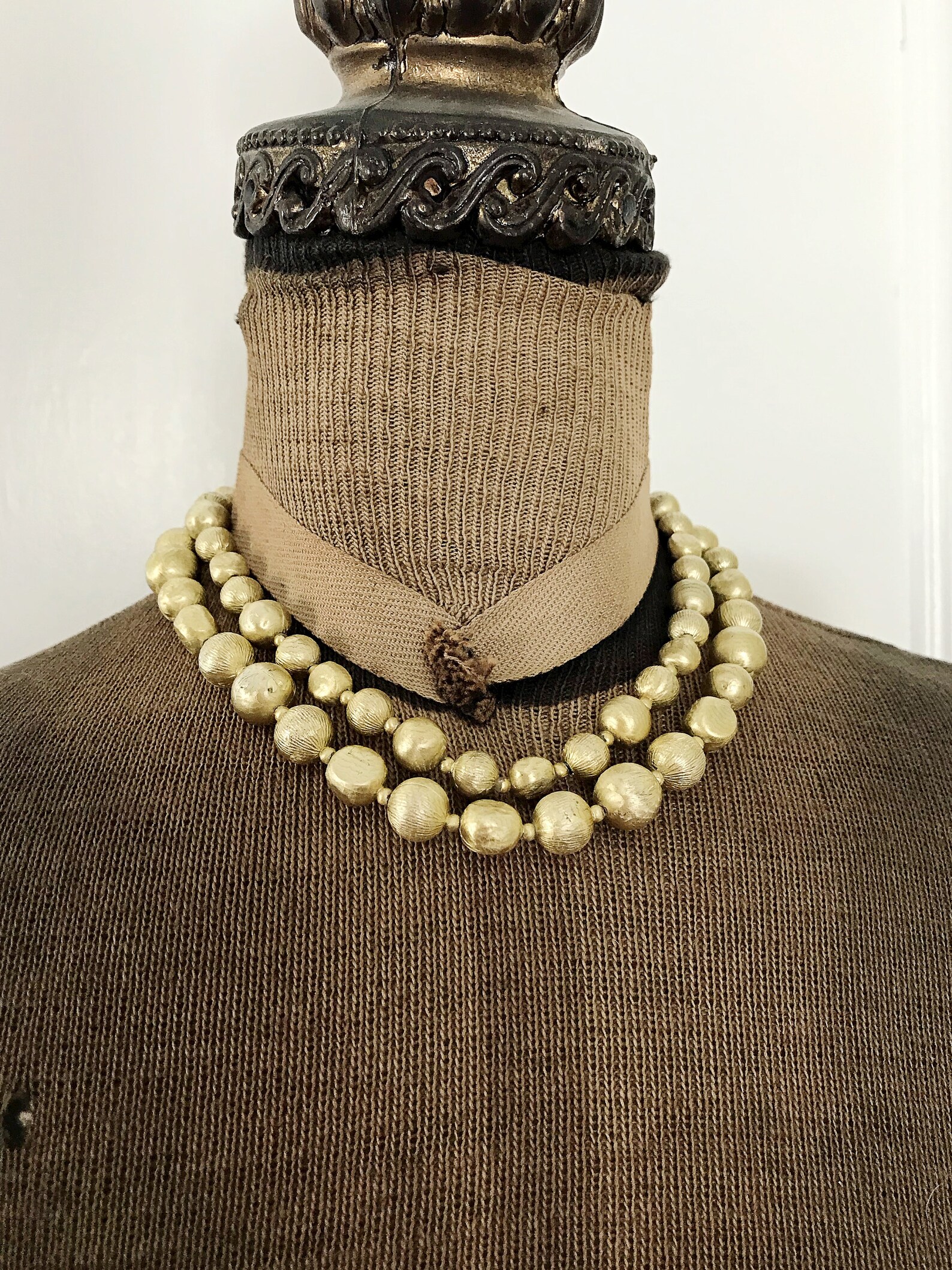 Vintage Double Strand Plastic Gold Bead Choker Necklace | Etsy