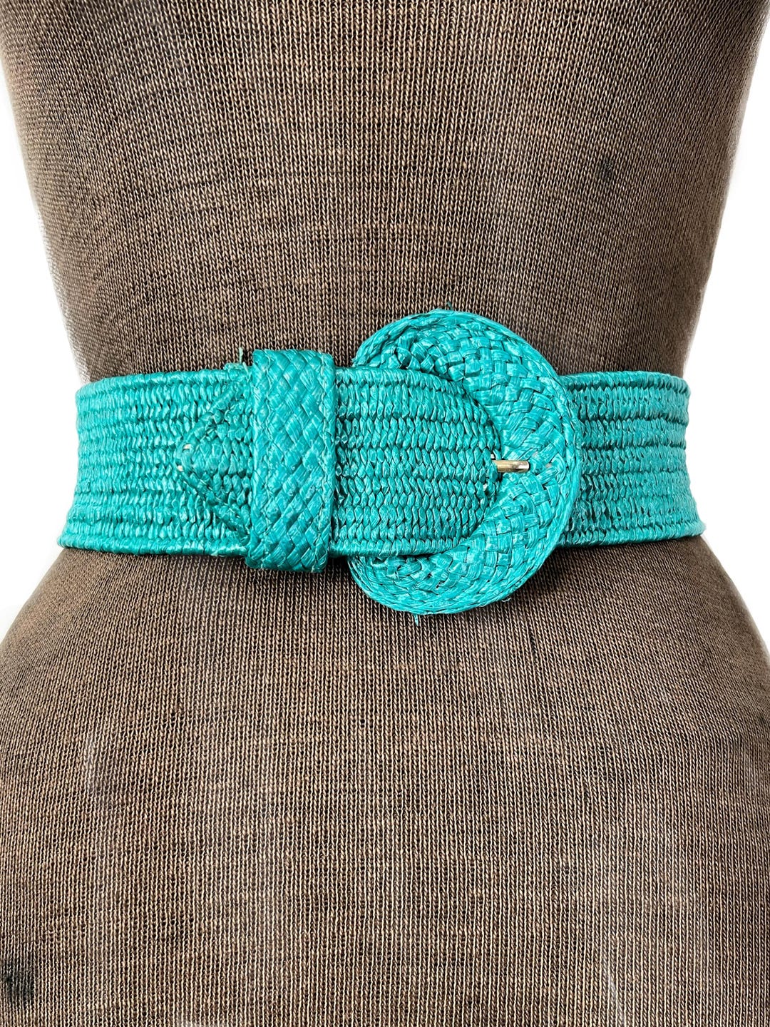 Vintage 1980s Teal Blue Plastic Raffia Weave Belt Taiwan ROC Size Small ...
