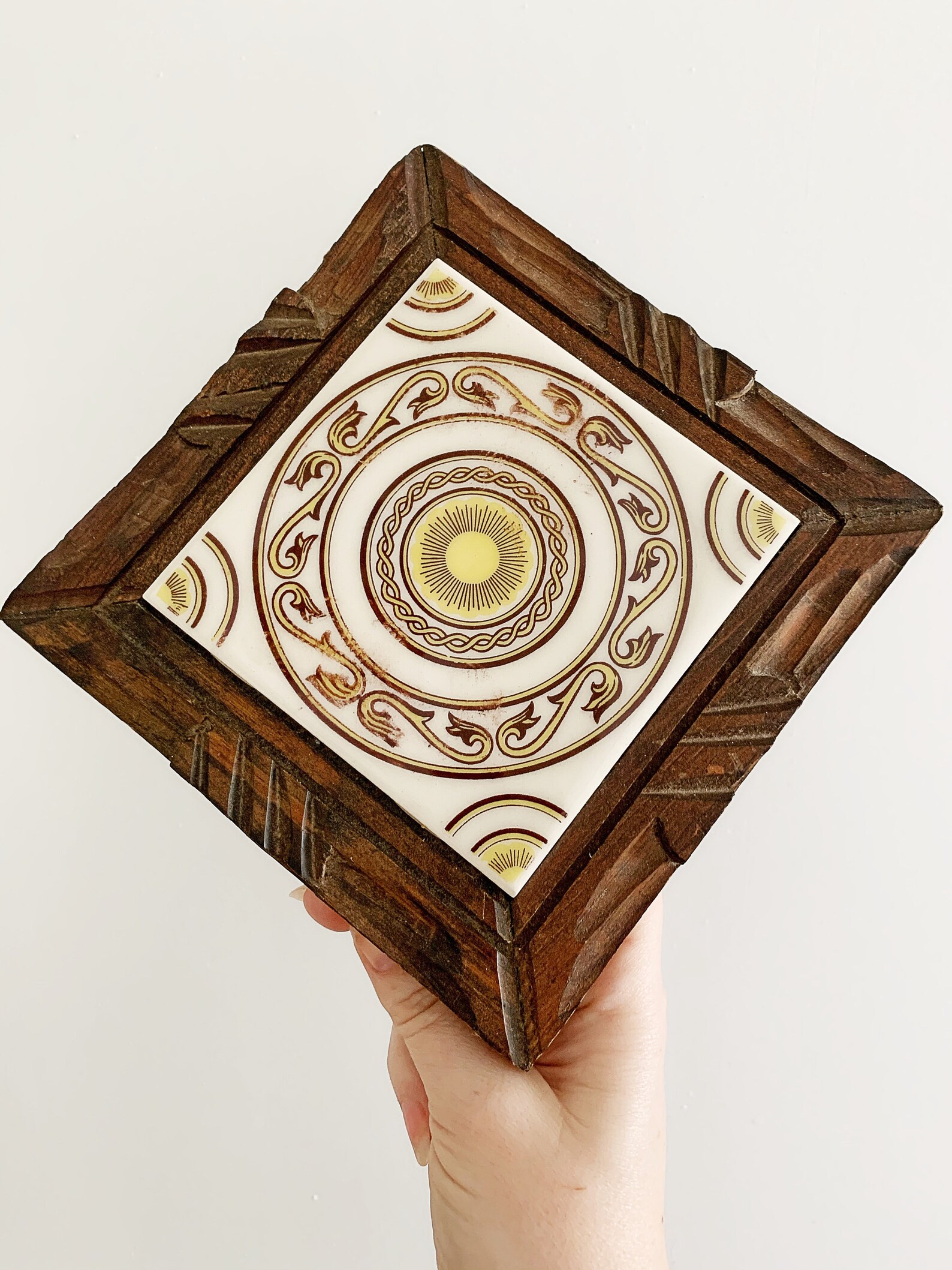 Vintage 1970s Dal Tile Trivet With Wood Frame and Feet Yellow - Etsy