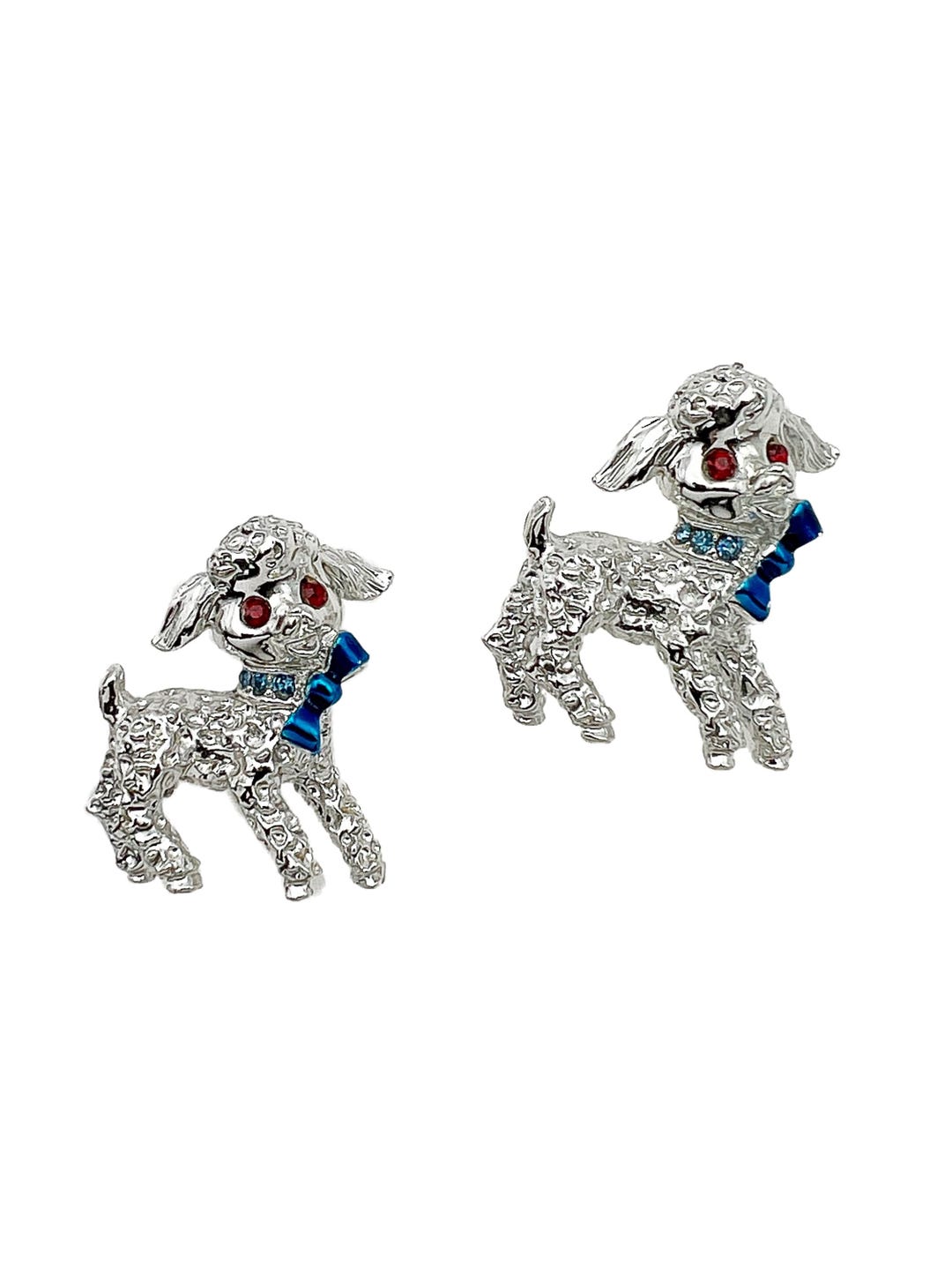 Vintage Pair of Lamb Scatter Pin Brooches Silver Tone Metal Blue Enamel ...