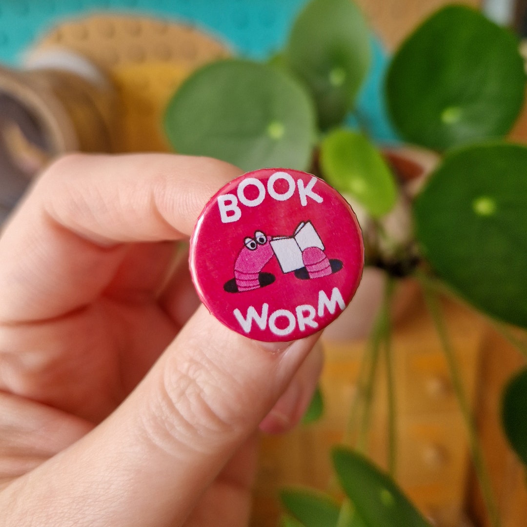 Book Worm Pin Badge different Sizes - Etsy