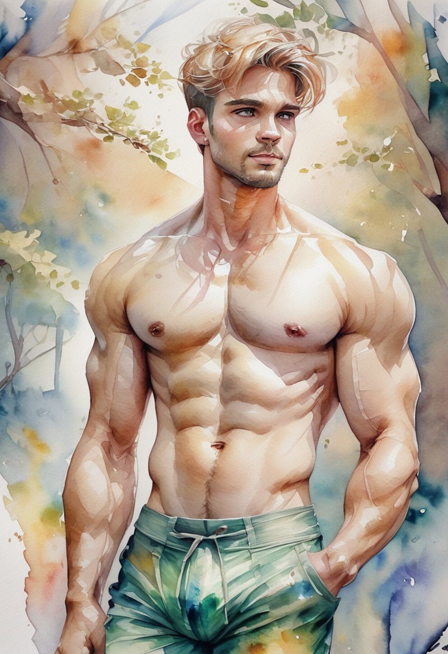 DANNY - Male Body Art Painting, Muscle Artwork, Watercolor Print - Etsy