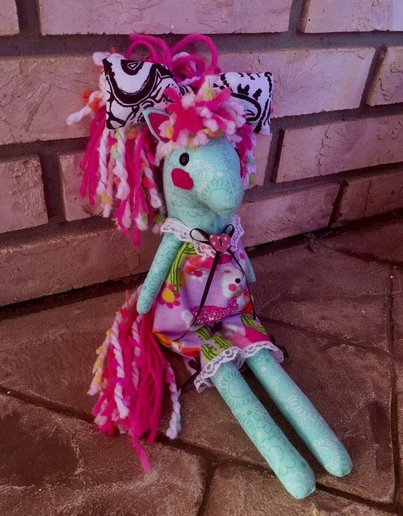 Handmade plush pony. Button jointed arms. Confetti yarn mane | Etsy