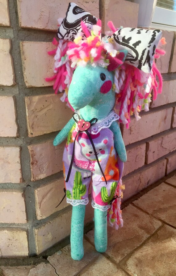 Handmade plush pony. Button jointed arms. Confetti yarn mane | Etsy