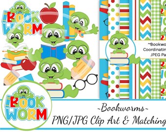 Bookworm Clip Art | Etsy
