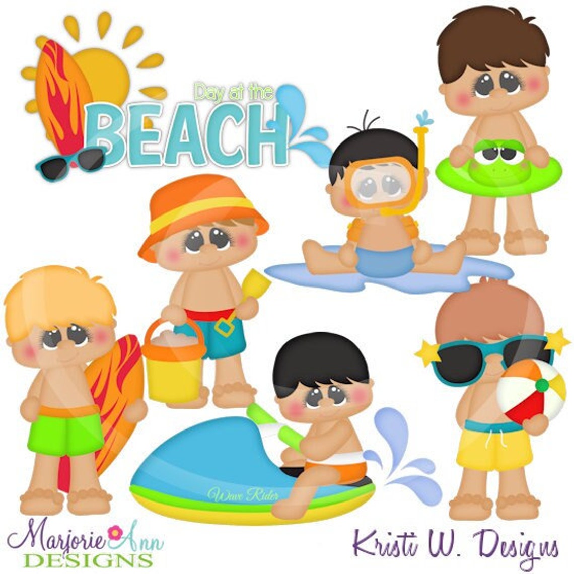 Beach Time Fun Boys Clip Art-digital Clipart-png Clip - Etsy