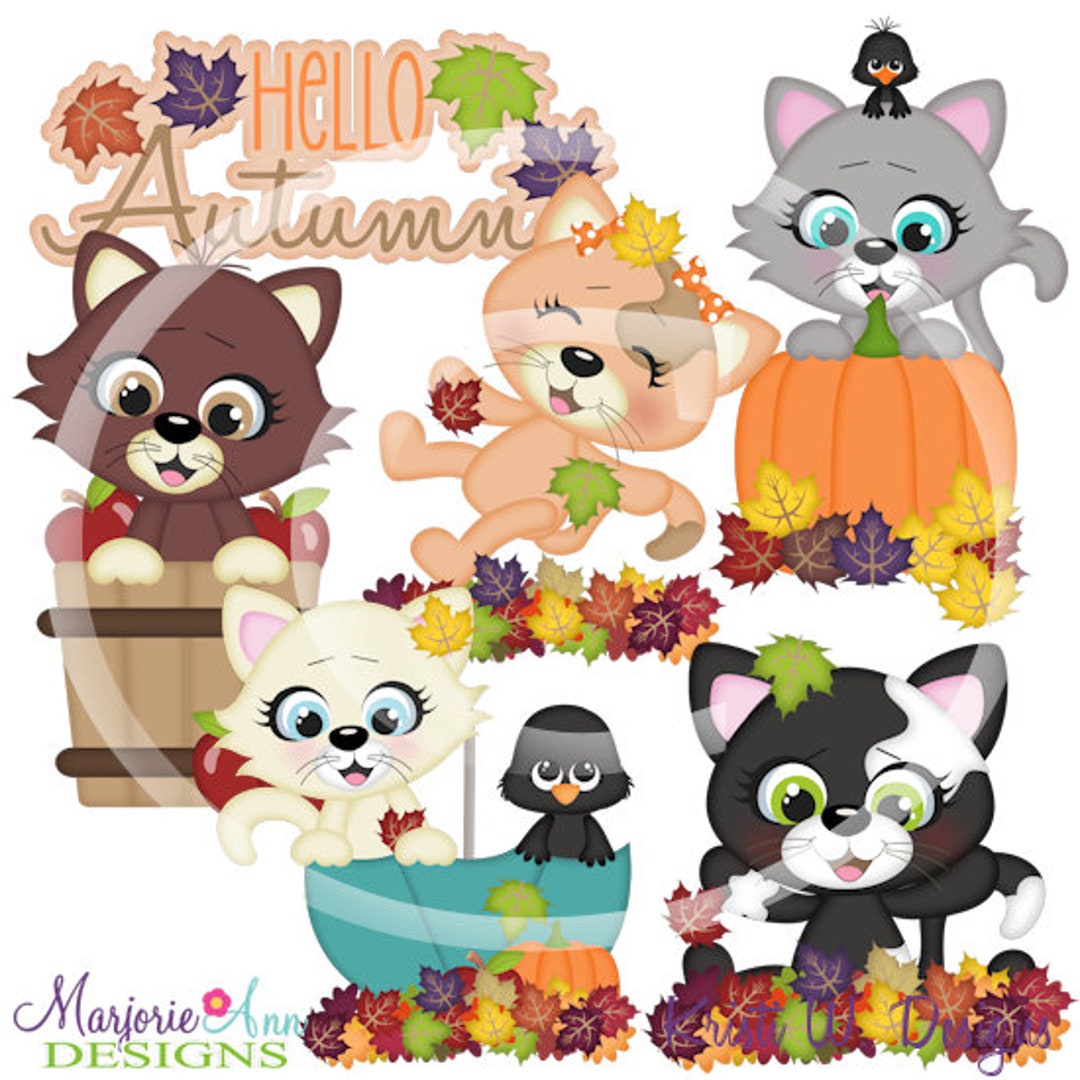 Digital Scrapbooking-fall Cats Clipart-instant Download-digital Clipart ...