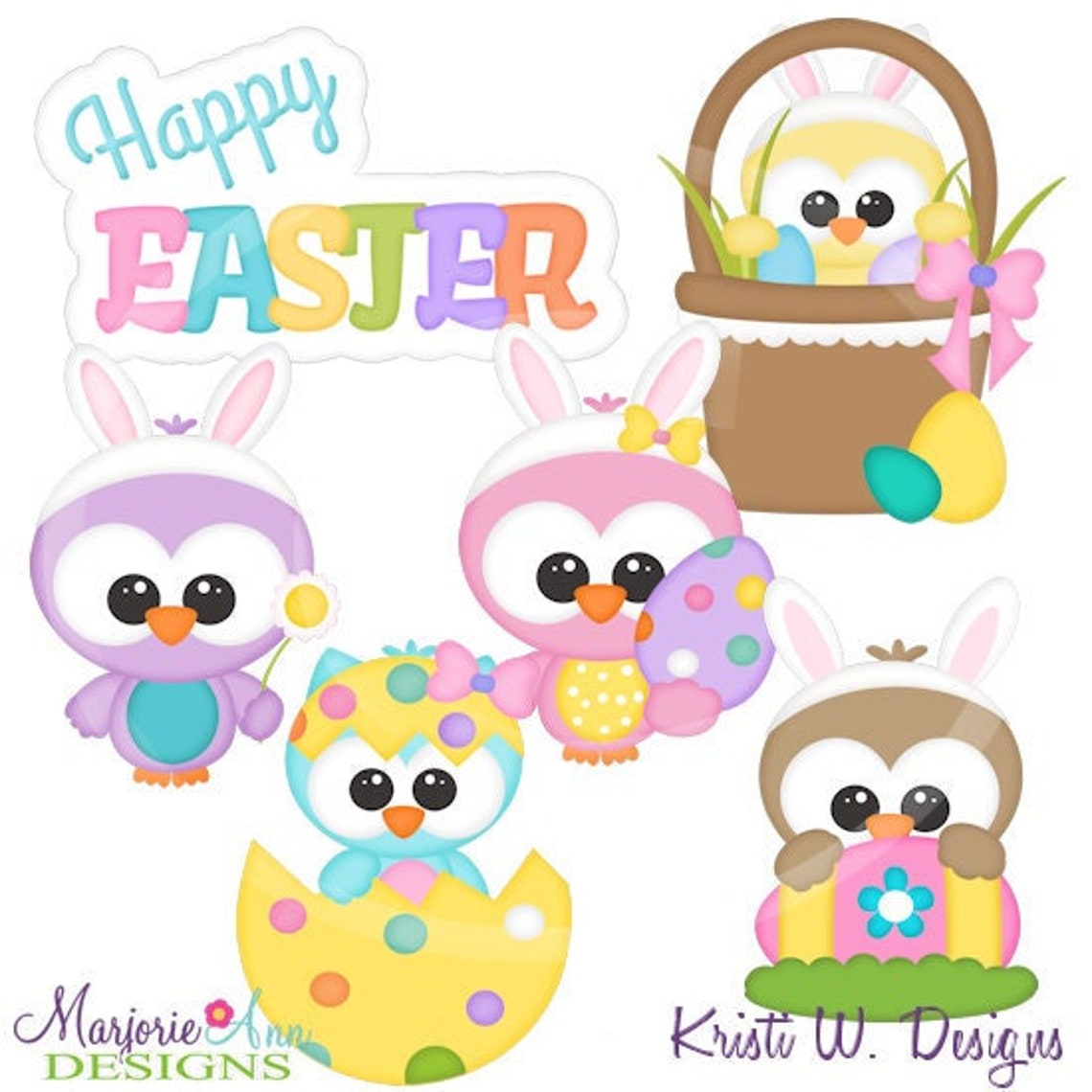 Easter Friends Owls Clipart-instant Download-digital | Etsy