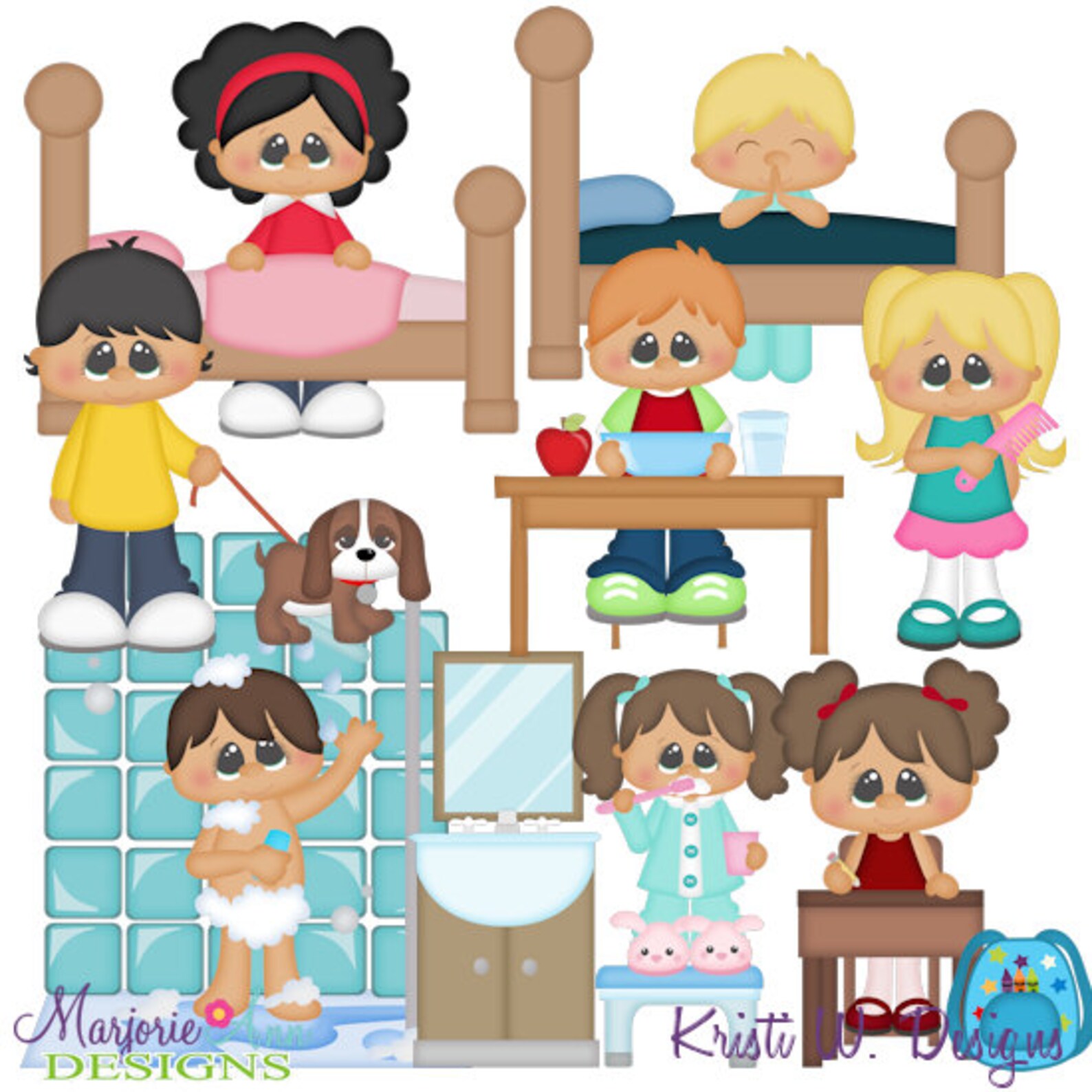 Daily Routine Kids Clip Art-digital Clipart-png Clip - Etsy