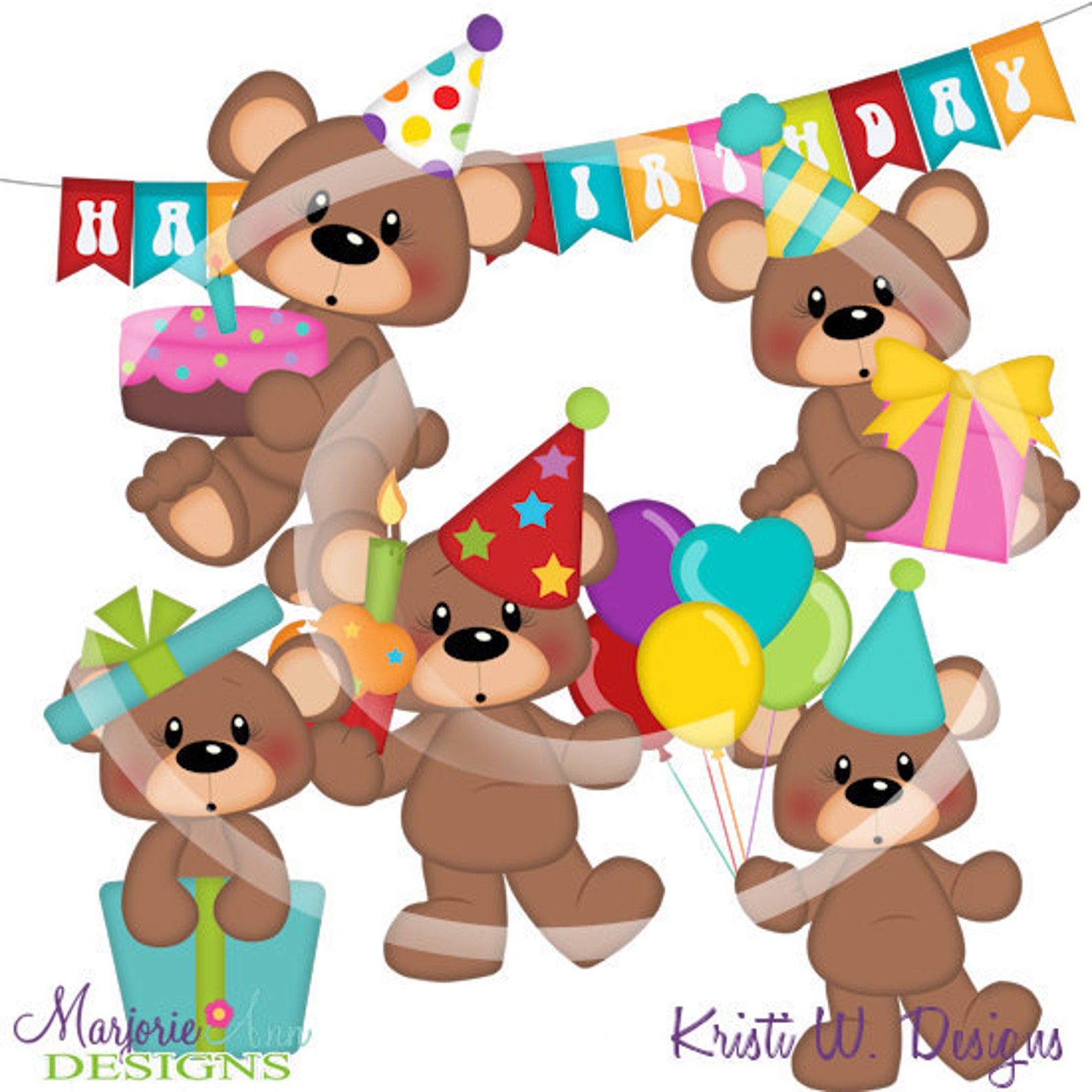 Birthday Bears Clipart-Instant Download-Digital Clipart-PNG - Etsy España