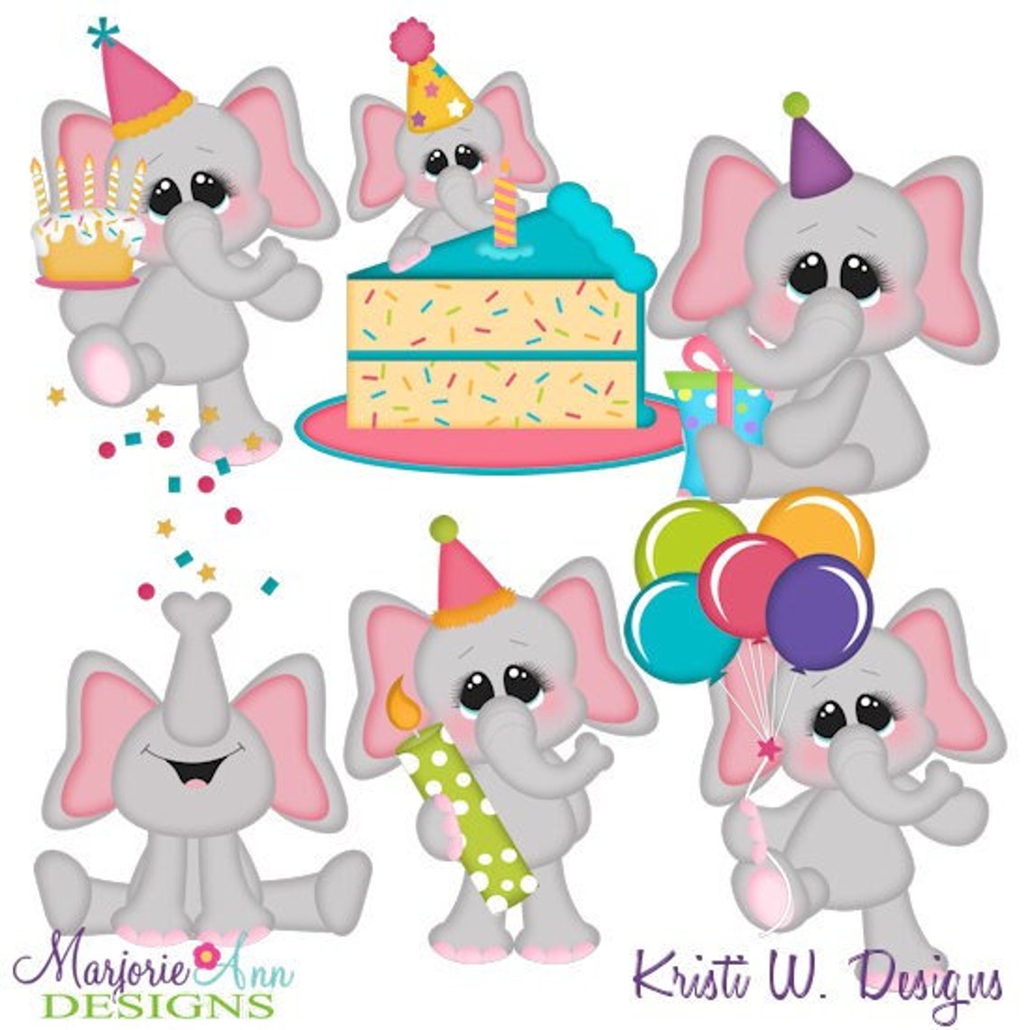 Birthday Elephants Clipart-instant Download-digital | Etsy