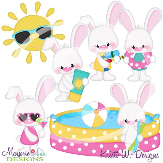 Bunny Pool Party Clipart-Instant Download-Digital Clipart-PNG | Etsy