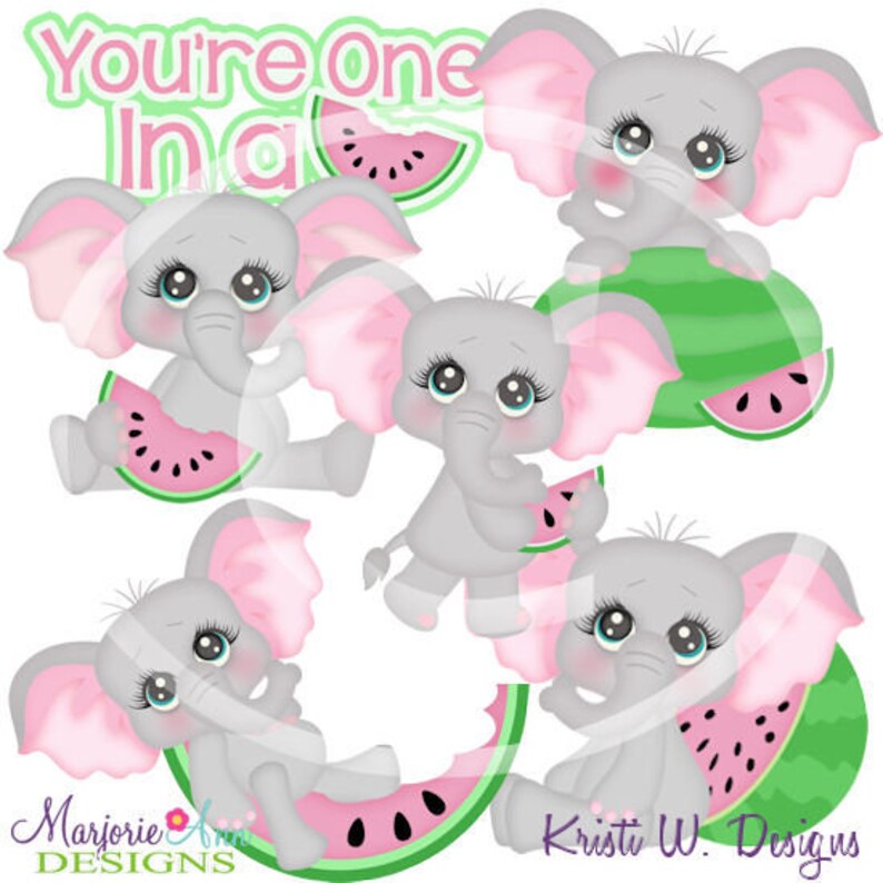 You're One in A Melon-elephants Clipart-digital - Etsy