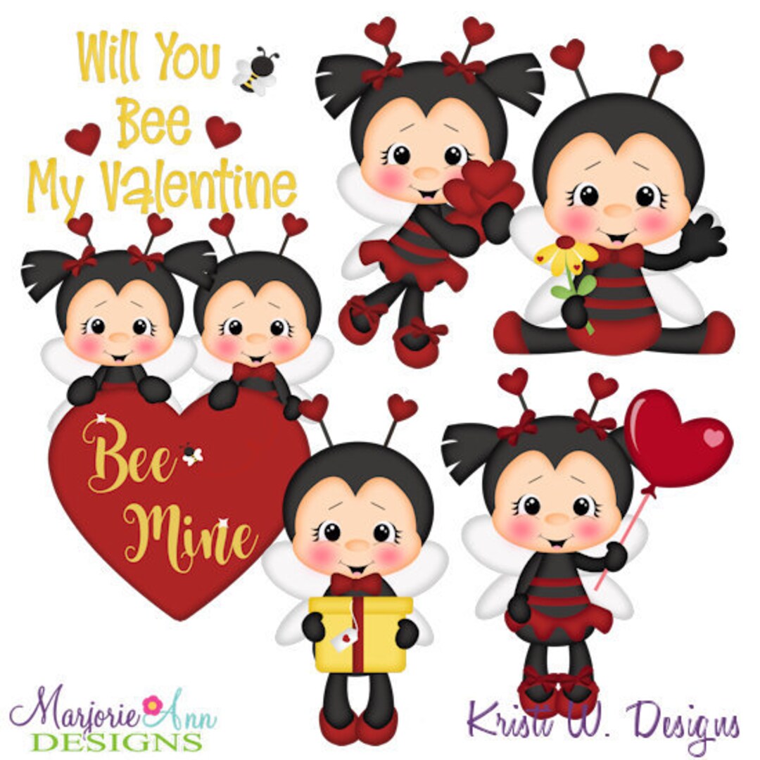 Valentine Bees Clip Art-instant Download-digital Clipart-valentine Clip ...