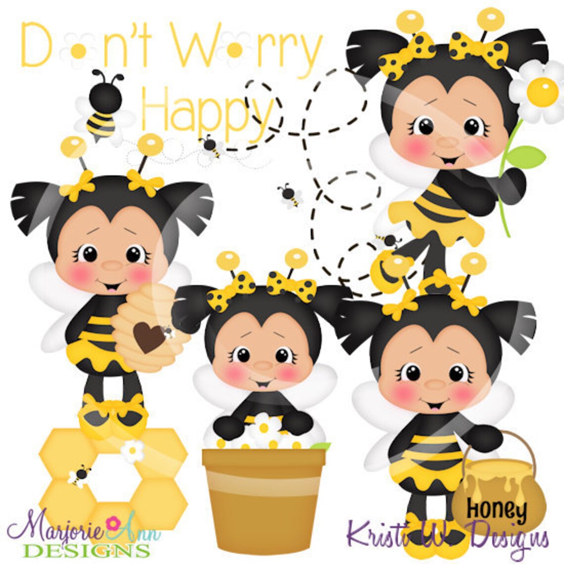 Happy Bees Clip Art-digital Clipart-png Clip Art-digital - Etsy