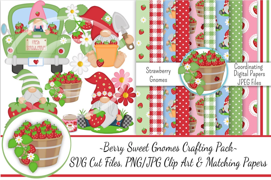 Strawberry Gnomes Crafting Pack/svg Cutting Files/paper Piecing/clipart ...