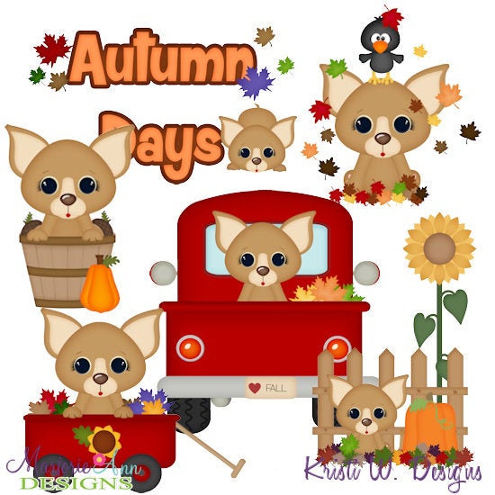 Autumn Days Dogs Clip Art-digital Clipart-png Clip Art-digital - Etsy
