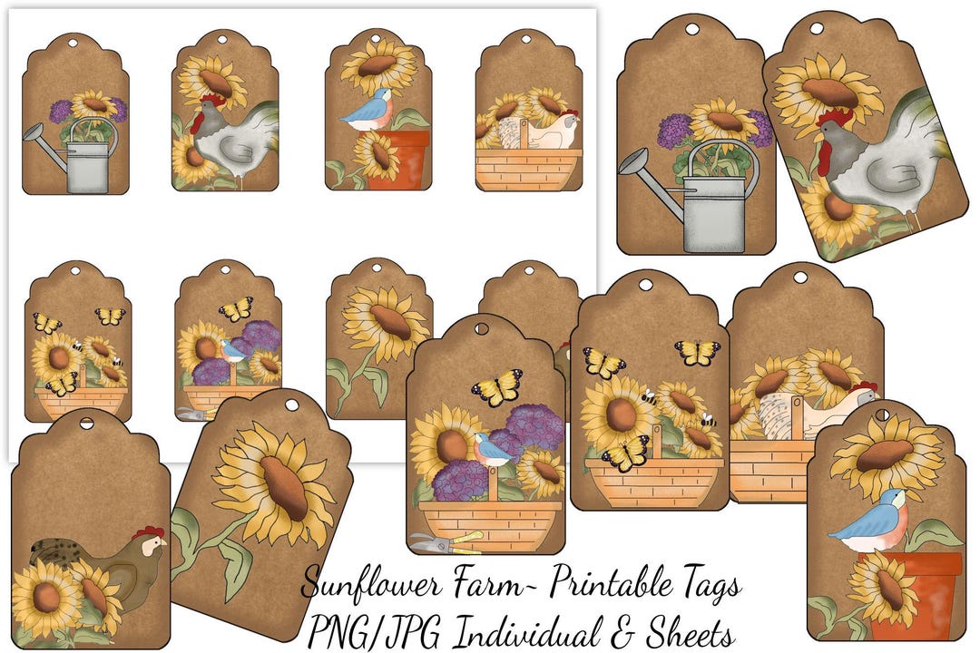 Sunflower Farm Printable Tags, Digital Tags & Sheet Tags, Digital ...
