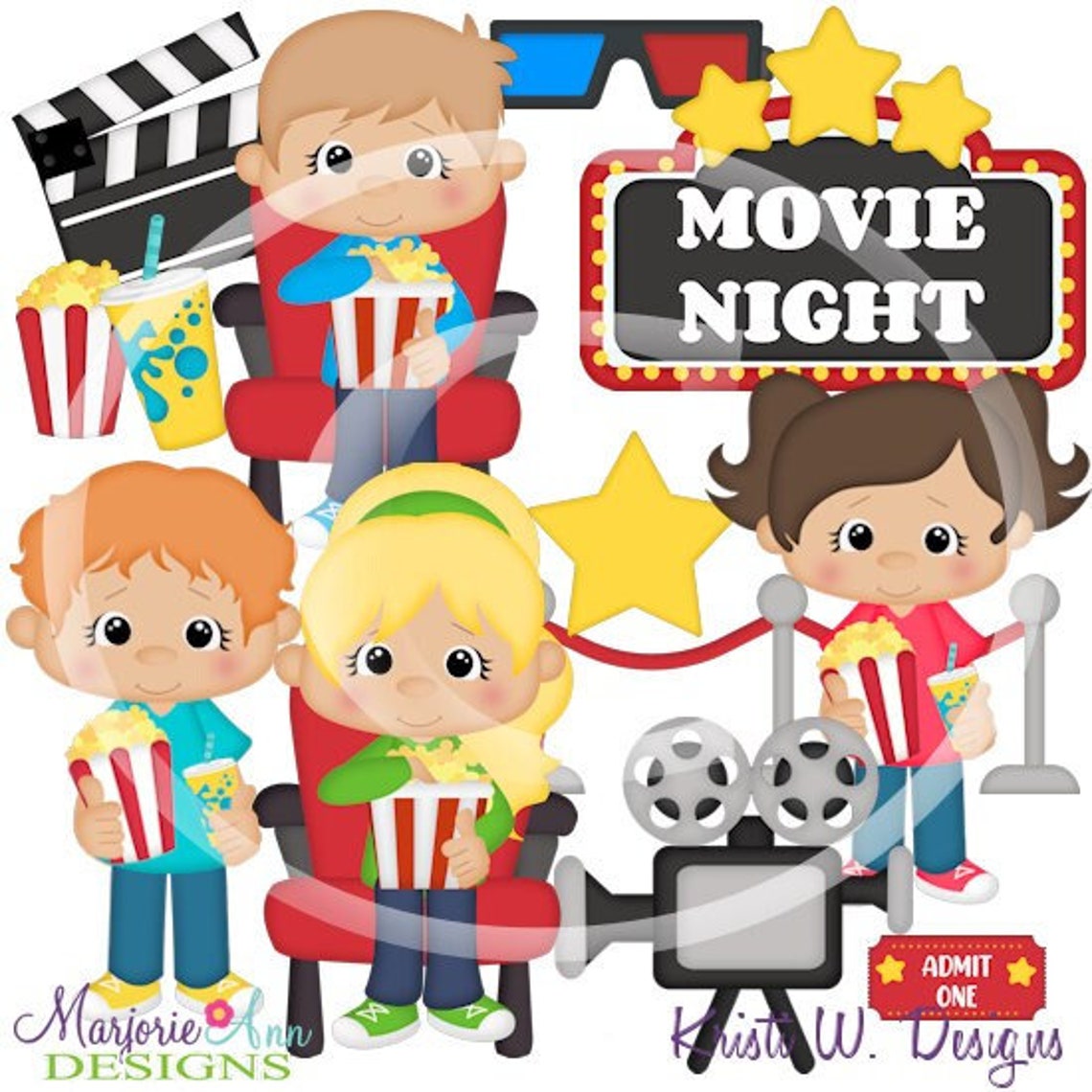 Movie Night 2 Clip Art-digital Clipart-png Clip Art-digital - Etsy