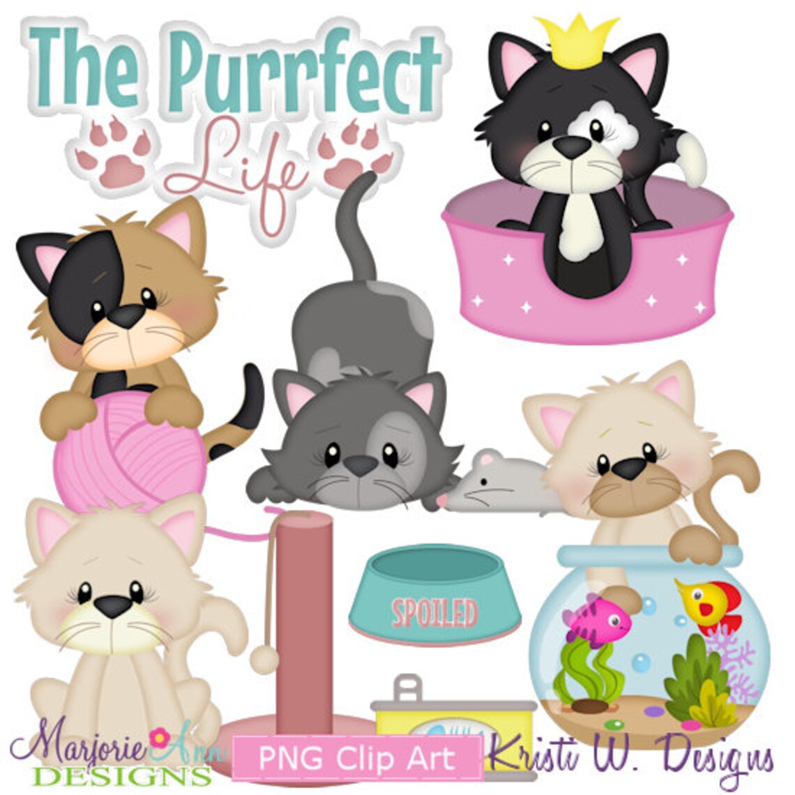 Pretty Kitty Cats Clip Art-instant Download-digital - Etsy