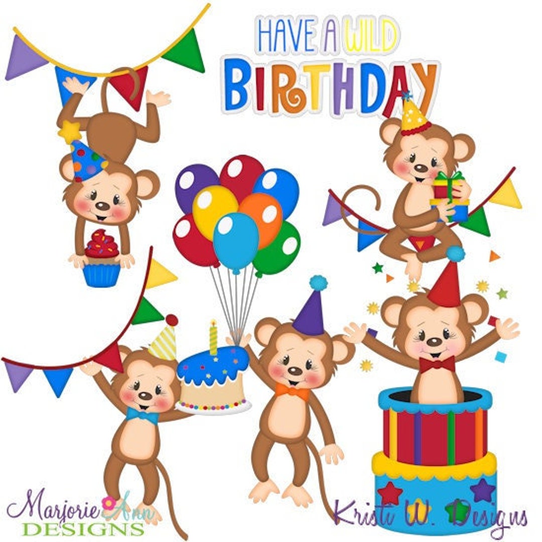 Birthday Monkeys Clipart-digital Clipart-png Clip Art-digital ...