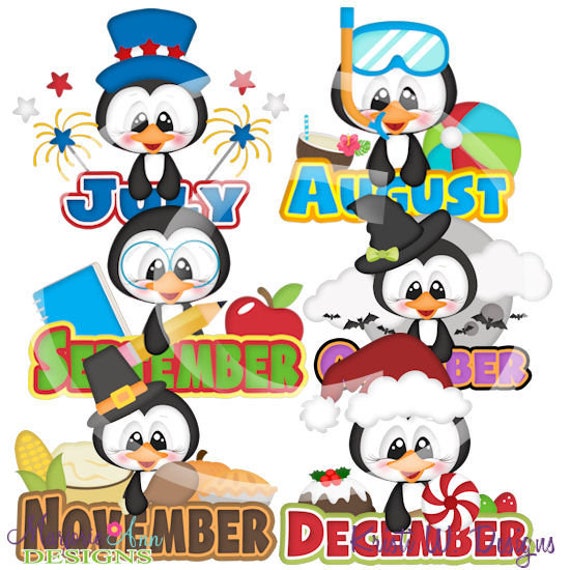 Calendar Penguins-july-december Clipart-instant | Etsy