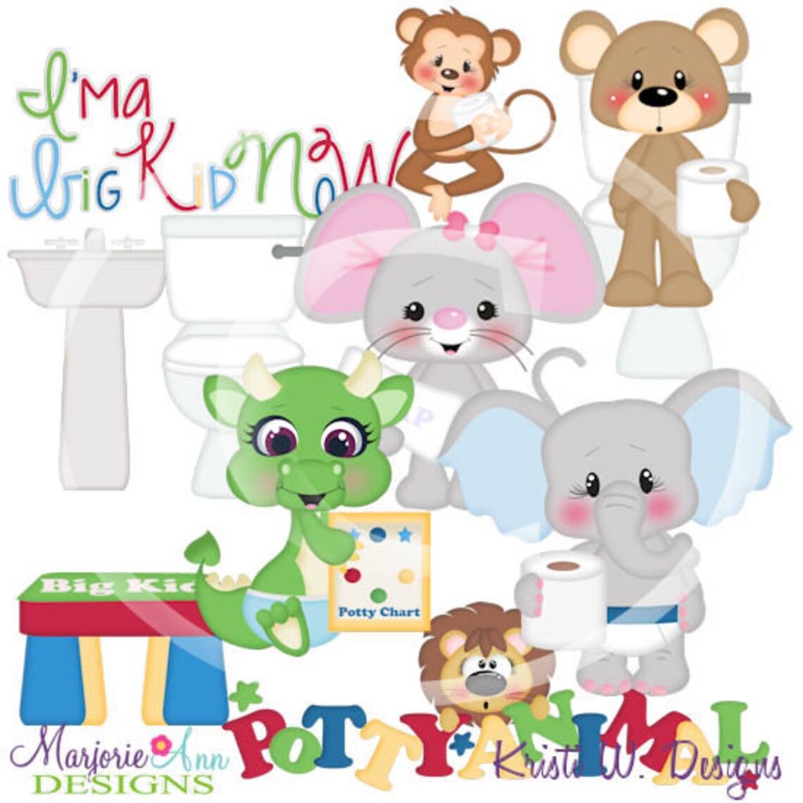 Potty Animals Potty Training Clip Art-digital Clipart-png Clip | Etsy