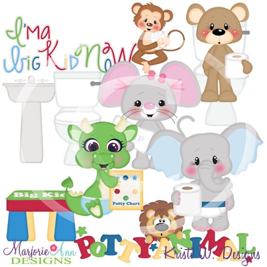 Potty Animals Potty Training Clip Art-digital Clipart-png Clip - Etsy