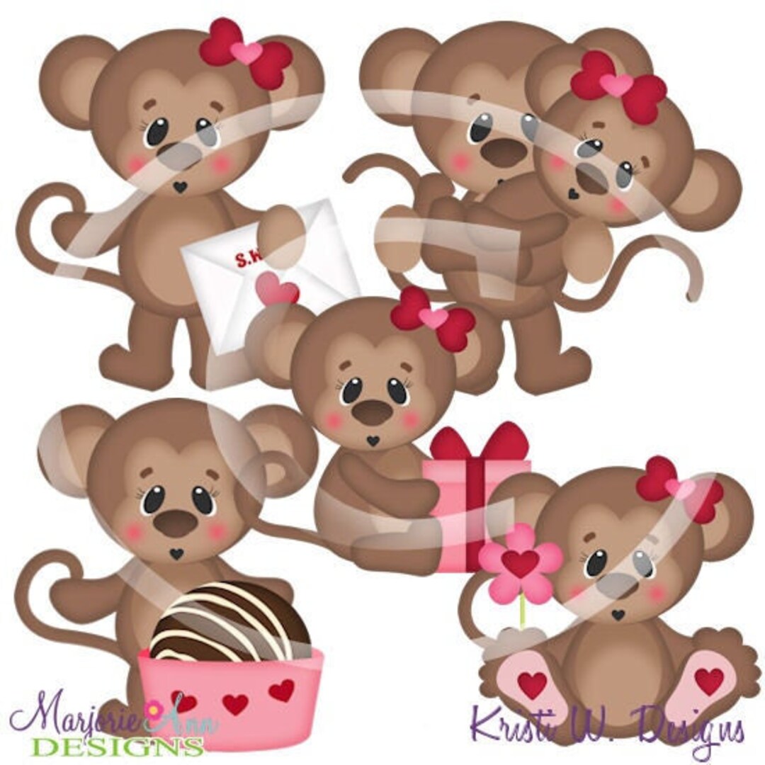 Valentine Monkey's 2 Clip Art-digital Clipart-png Clip Art-digital ...